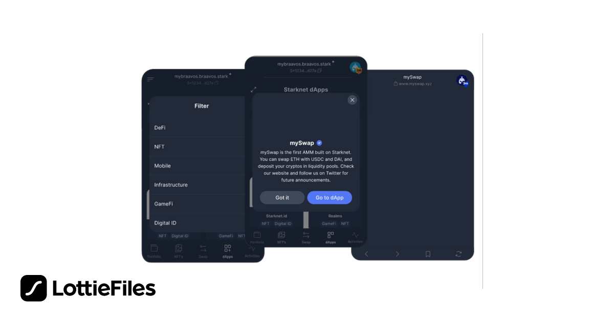 Free Connect Starknet dApps image2 desktop view Animation by Weblodge | LottieFiles