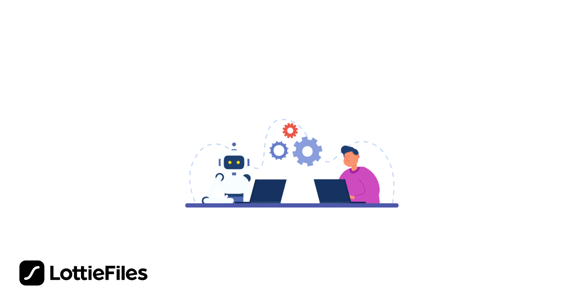 Free Man and robot with computers sitting together in workplace ...